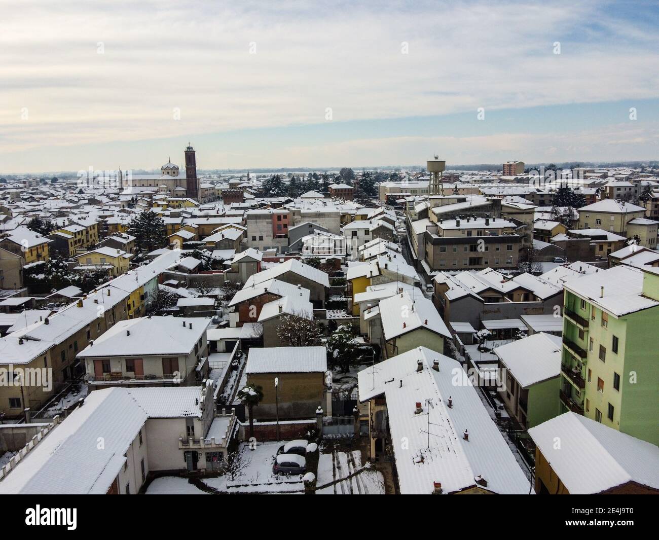 The roofs of Galliate after a beautiful and heavy snowfall, Novara ...