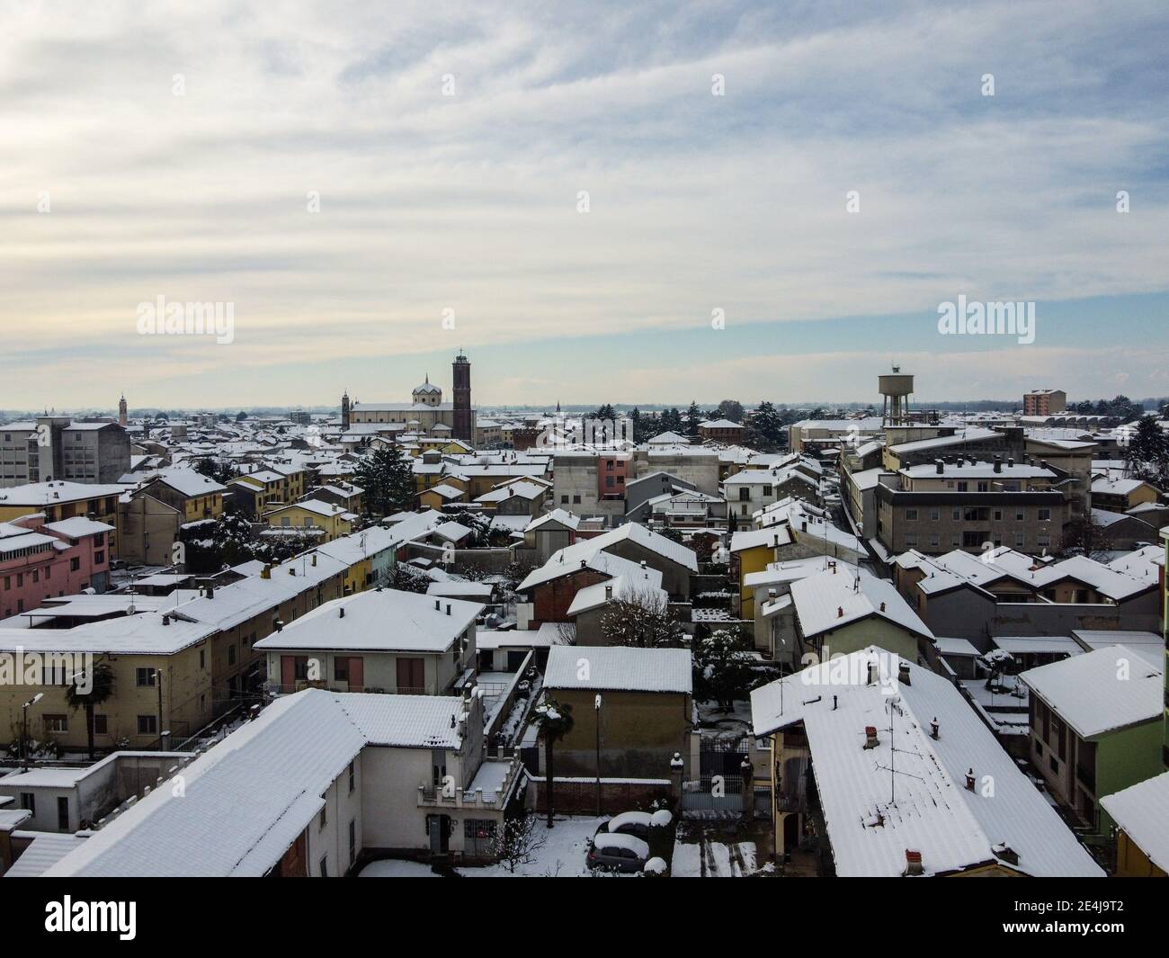 The roofs of Galliate after a beautiful and heavy snowfall, Novara ...