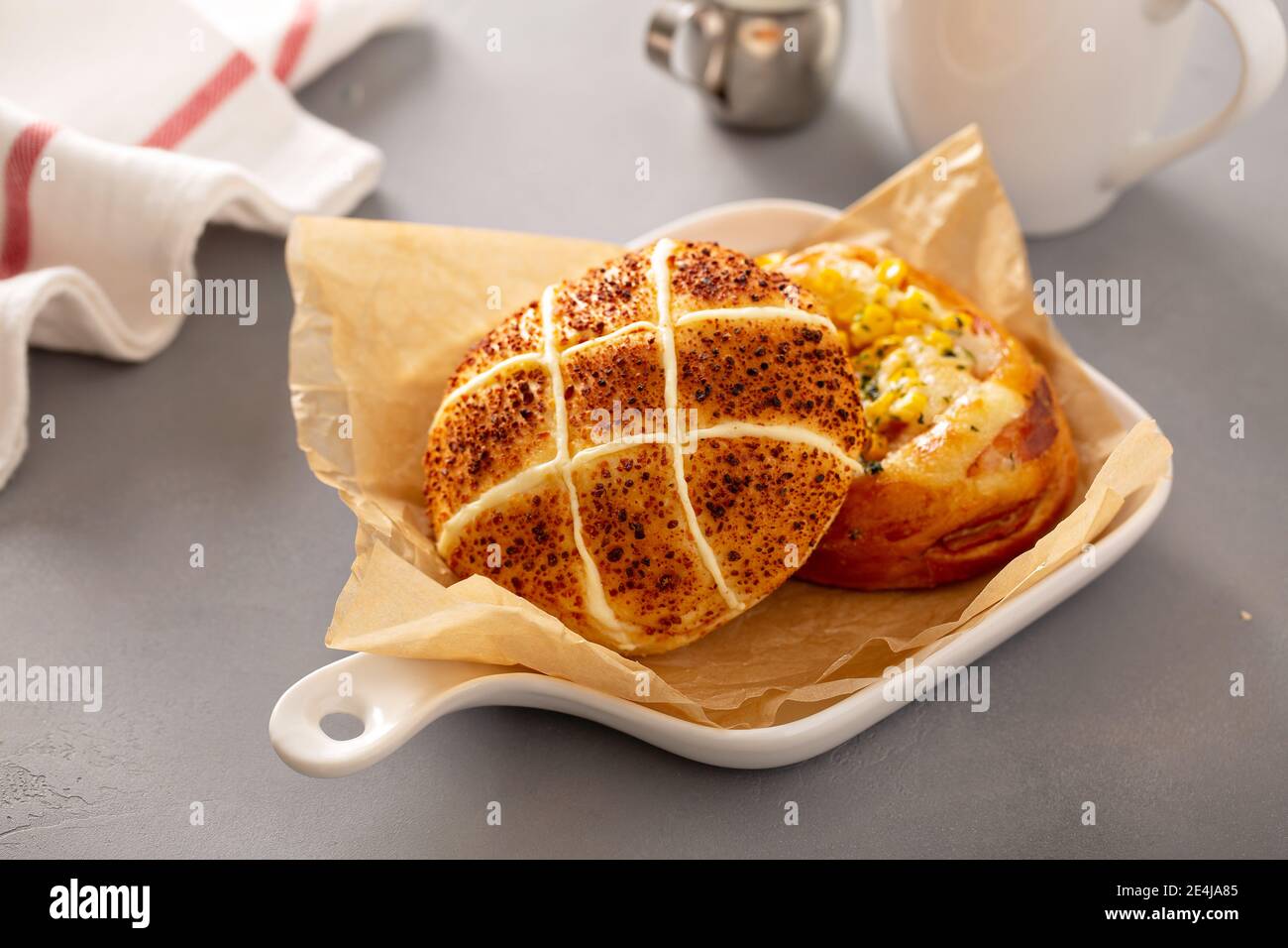 Mozzarella and sweet corn savory buns Stock Photo - Alamy