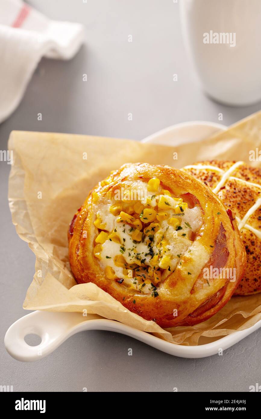 Mozzarella and sweet corn savory buns Stock Photo - Alamy