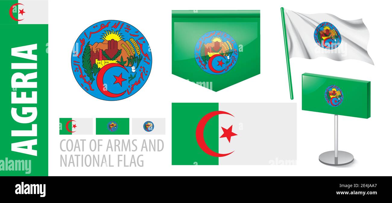 Vector set of the coat of arms and national flag of Algeria Stock ...
