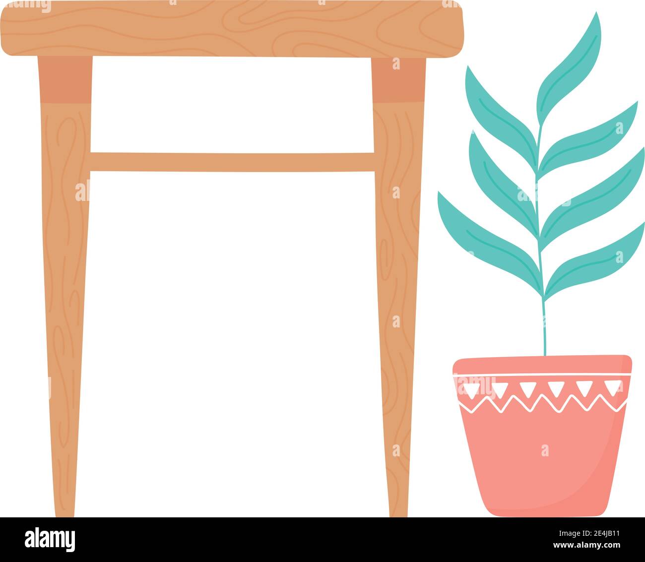wood table and potted plant decoration interior design vector ...