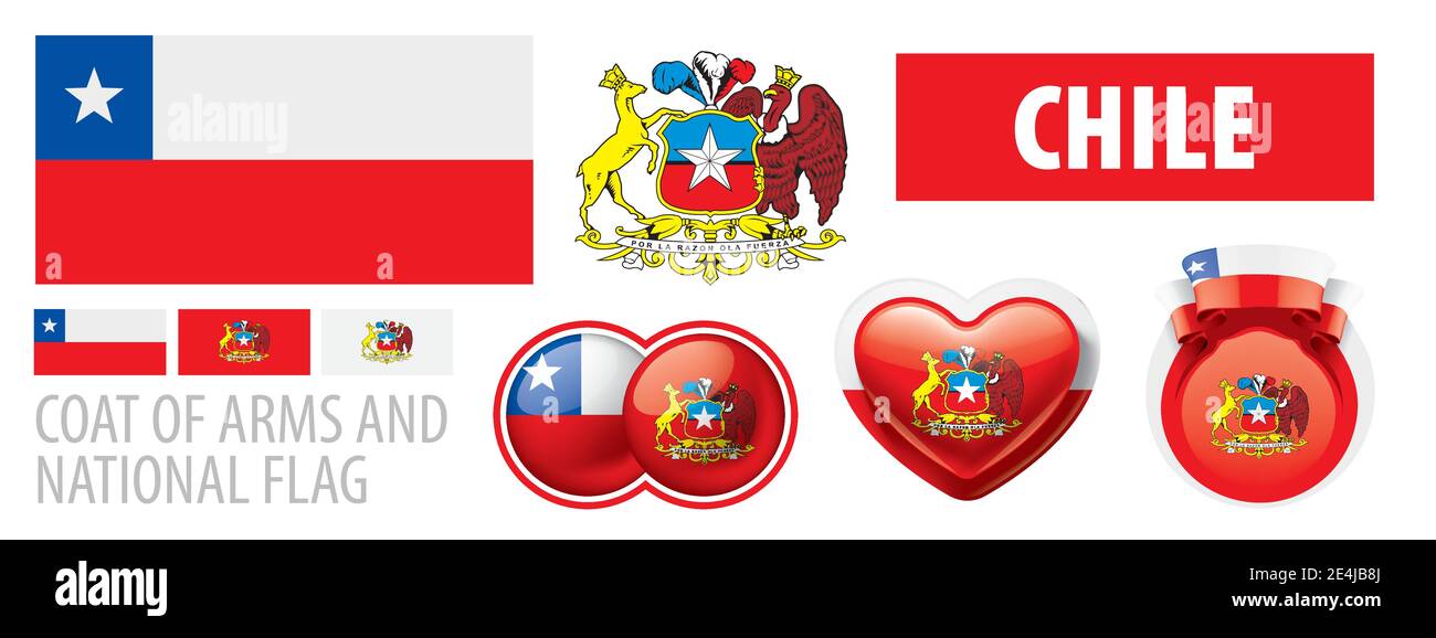 Vector set of the coat of arms and national flag of Chile Stock Vector ...