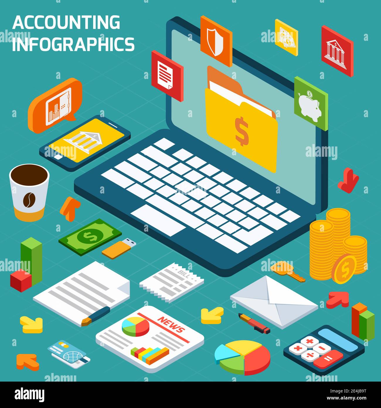Accounting isometric infographics set with notebook and finance payment ...