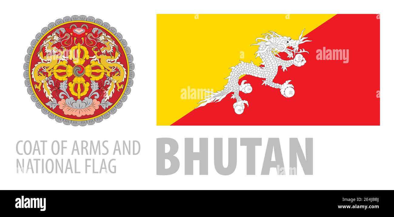 Vector set of the coat of arms and national flag of Bhutan Stock Vector ...
