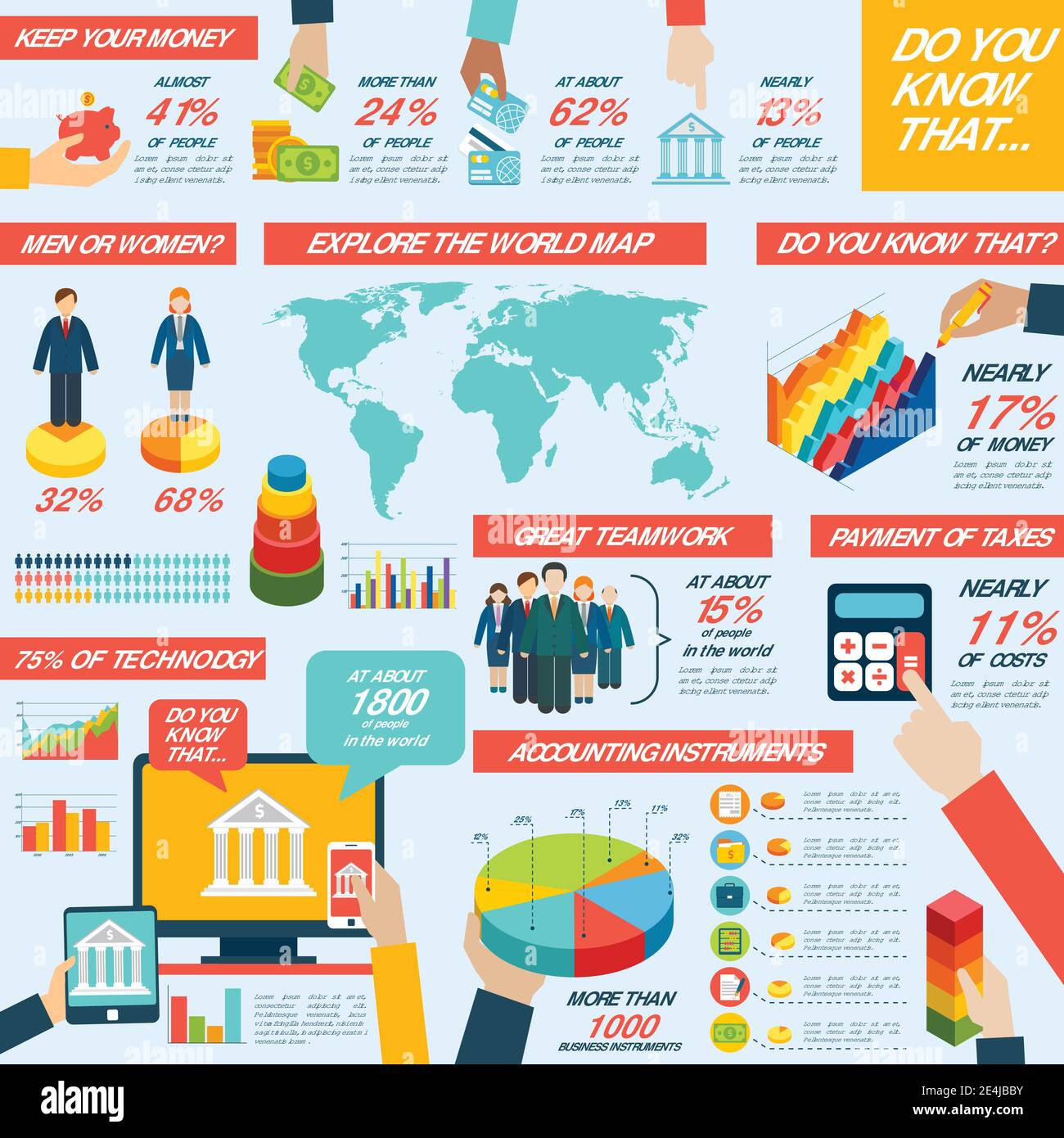 Accounting infographics set with finance money charts and world map vector illustration Stock ...