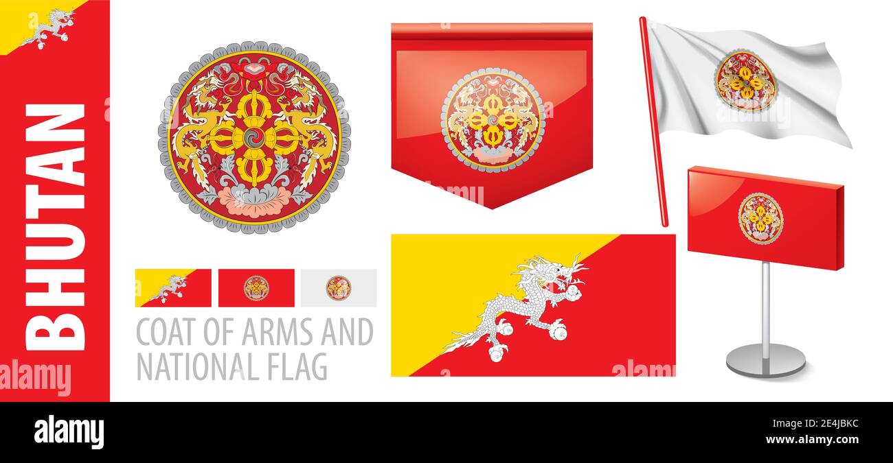 Vector set of the coat of arms and national flag of Bhutan Stock Vector ...
