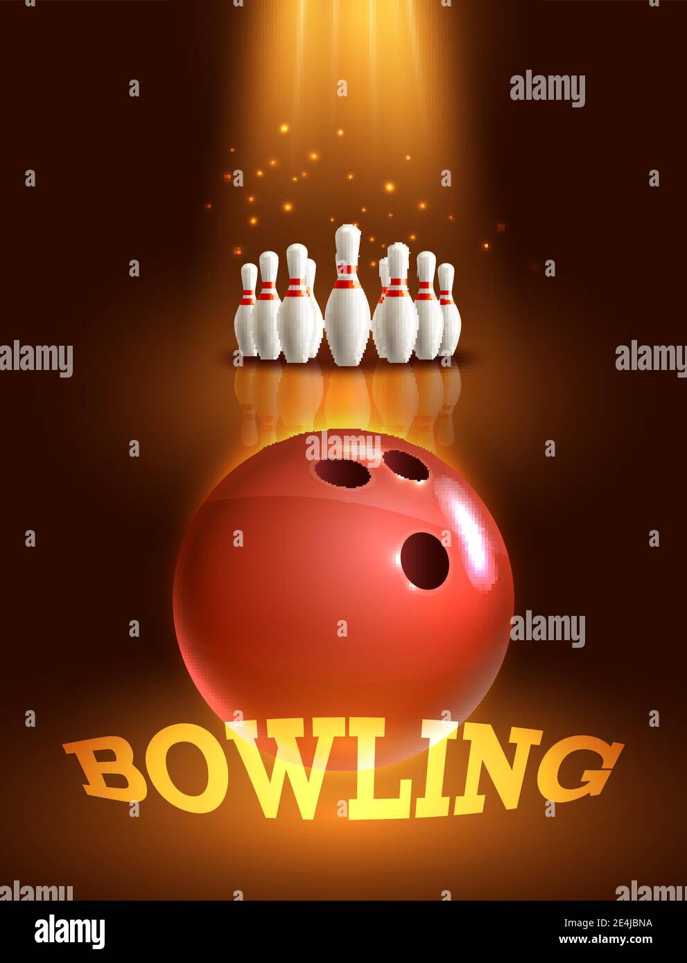 Bowling ball and pins realistic game poster with dark background vector ...