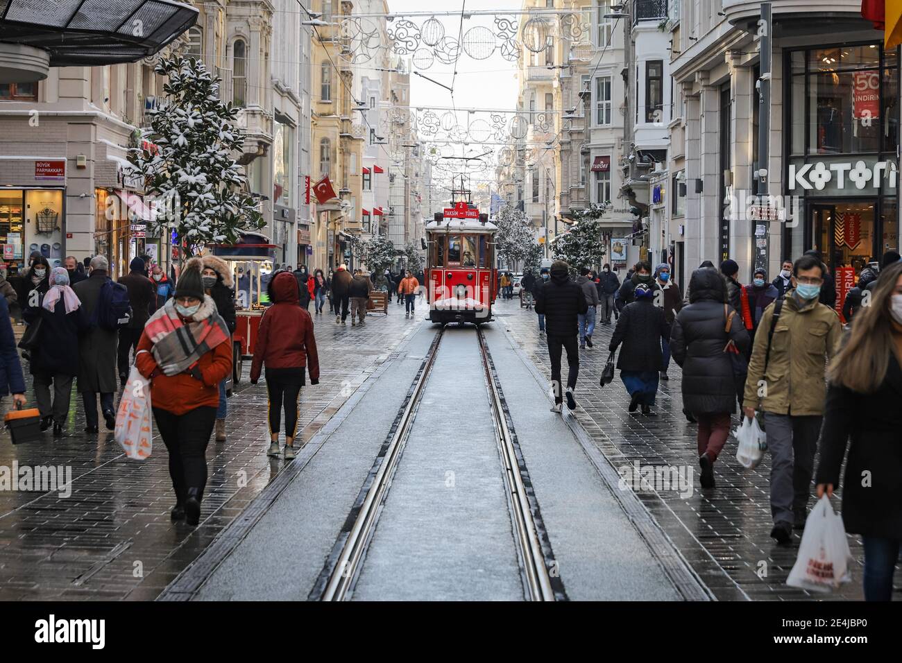 ISTANBUL, TURKEY - JANUARY 18, 2021: Historic Red Tram on Istiklal ...