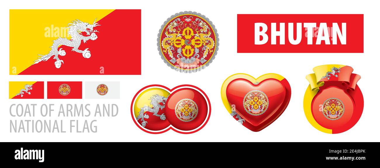 Vector set of the coat of arms and national flag of Bhutan Stock Vector ...
