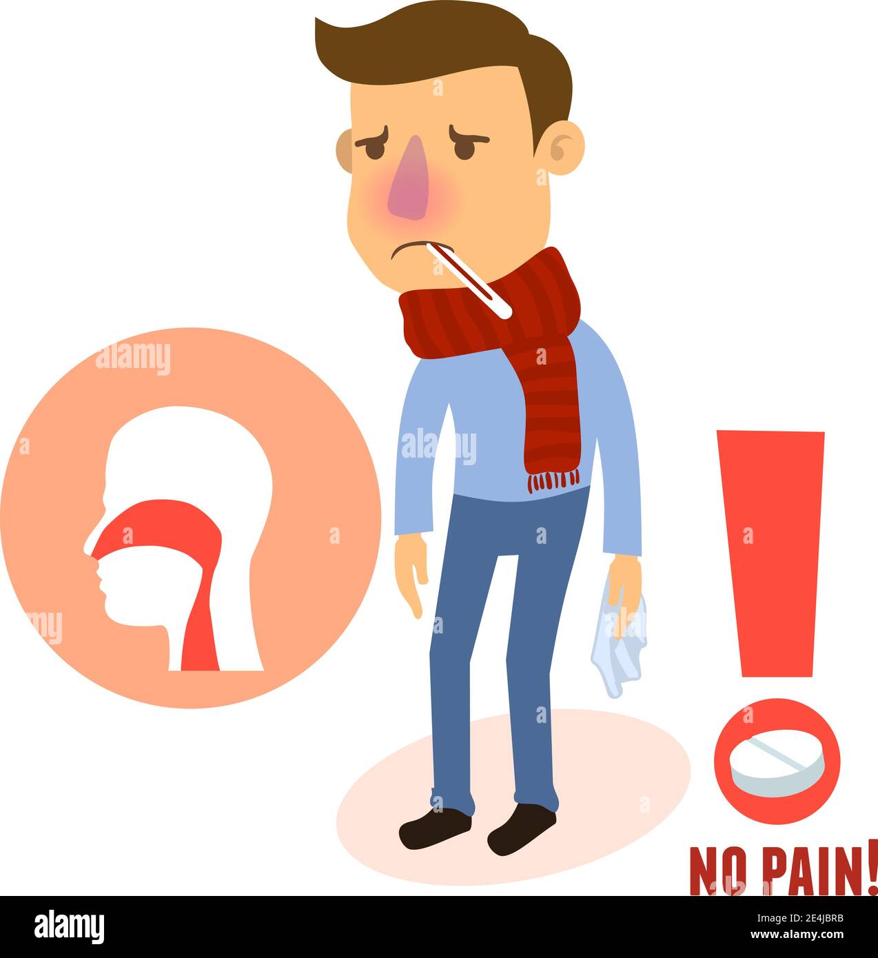 Flue sick male person character with thermometer and pill vector ...