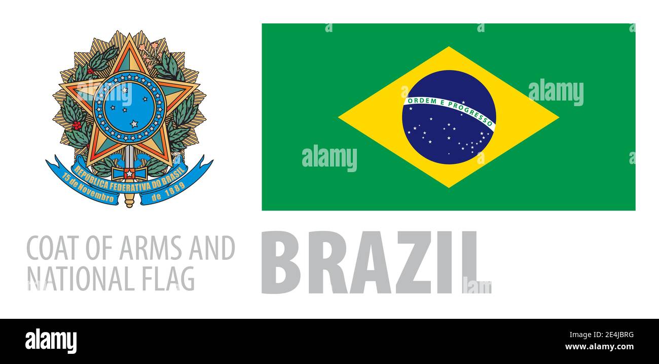 Vector set of the coat of arms and national flag of Brazil Stock Vector ...