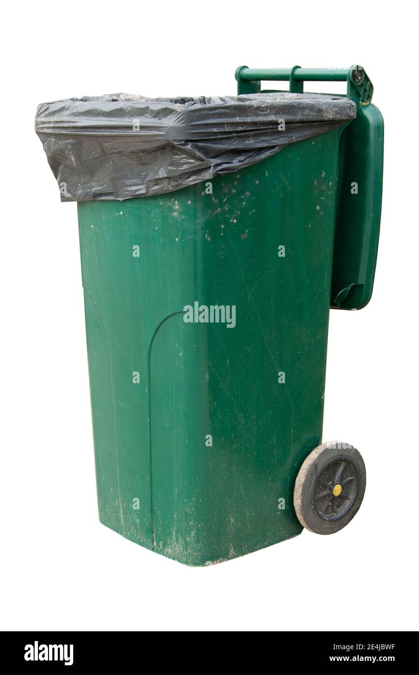Green garbage container bin isolated on white Stock Photo - Alamy