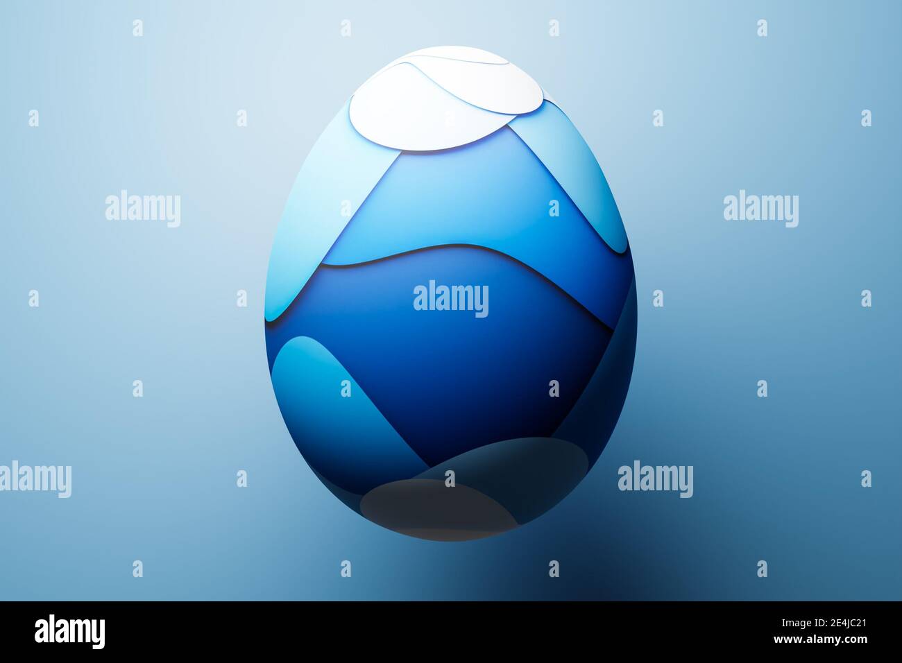 3d illustration of a hen's egg painted in blue colors in the form of ...