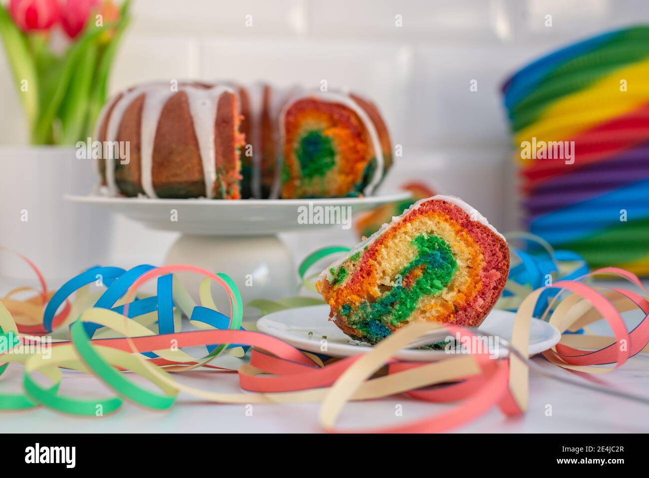 rainbow sponge cake Stock Photo - Alamy