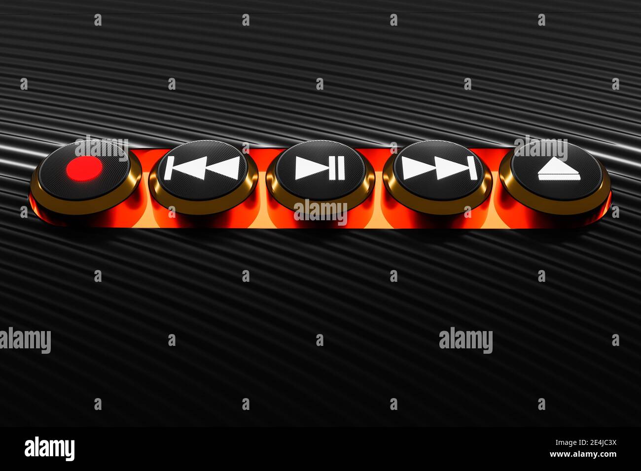 3d illustration of music switch button: start, next and previous song ...