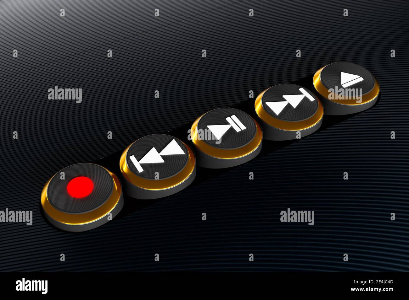 3d illustration of music switch button: start, next and previous song ...