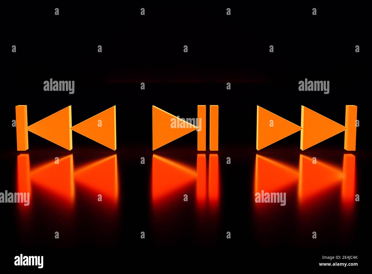 3d illustration of music switch button: start, next and previous song ...