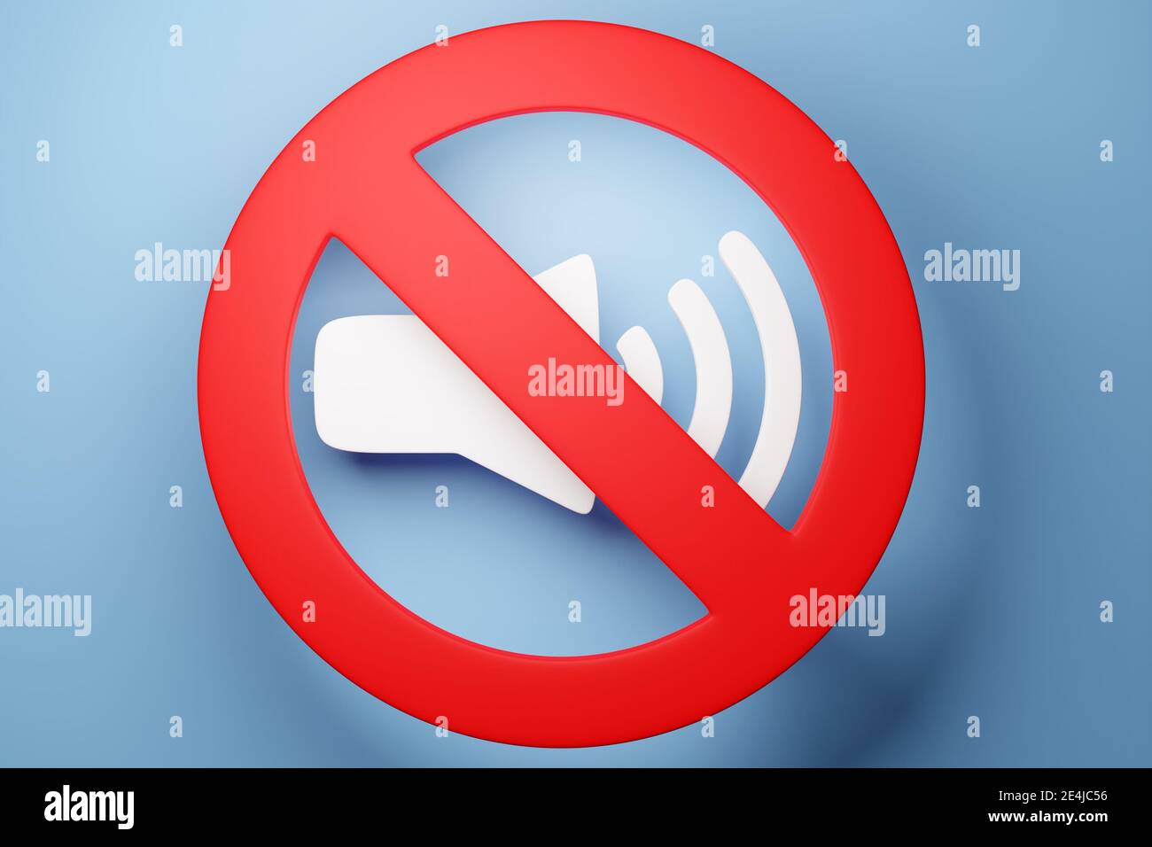 Button 3D illustration of a music off button, volume on a blue ...