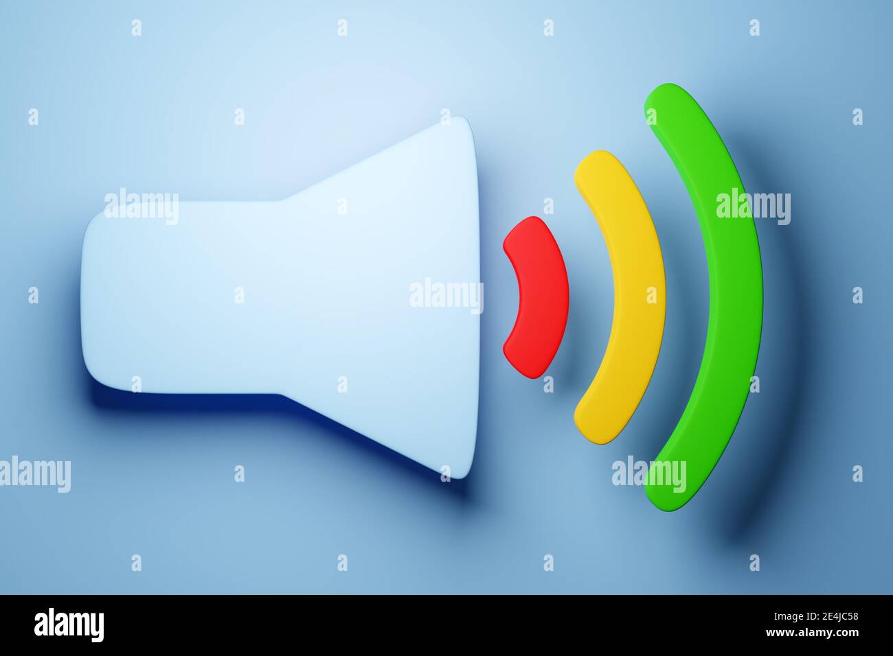 3D illustration of a button to turn on music, volume on a blue ...