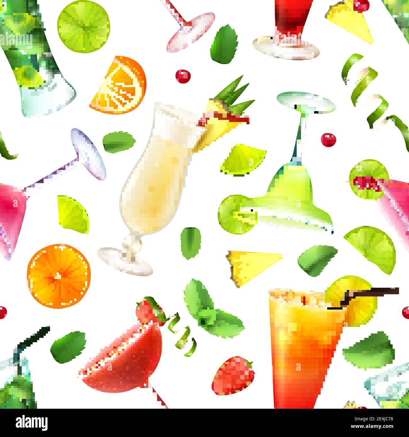 Cocktail seamless pattern with alcohol drinks in glasses and decoration ...