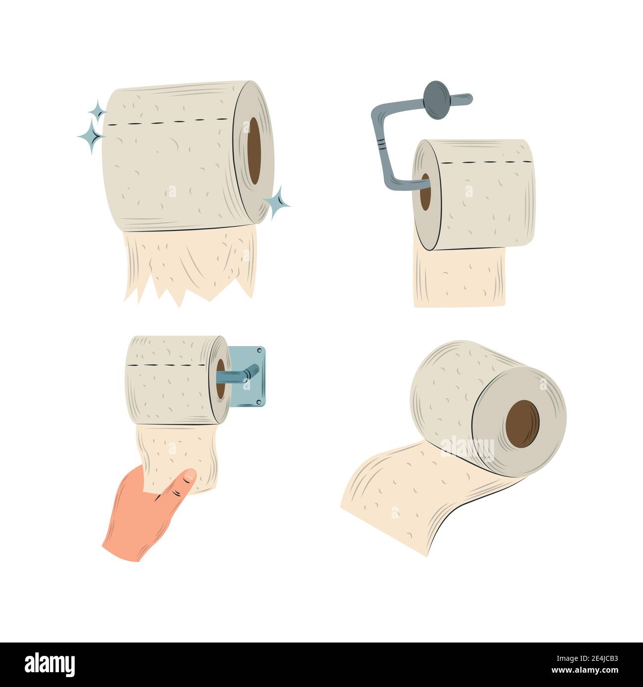 set of toilet paper rolls and hand with paper isolated design vector ...