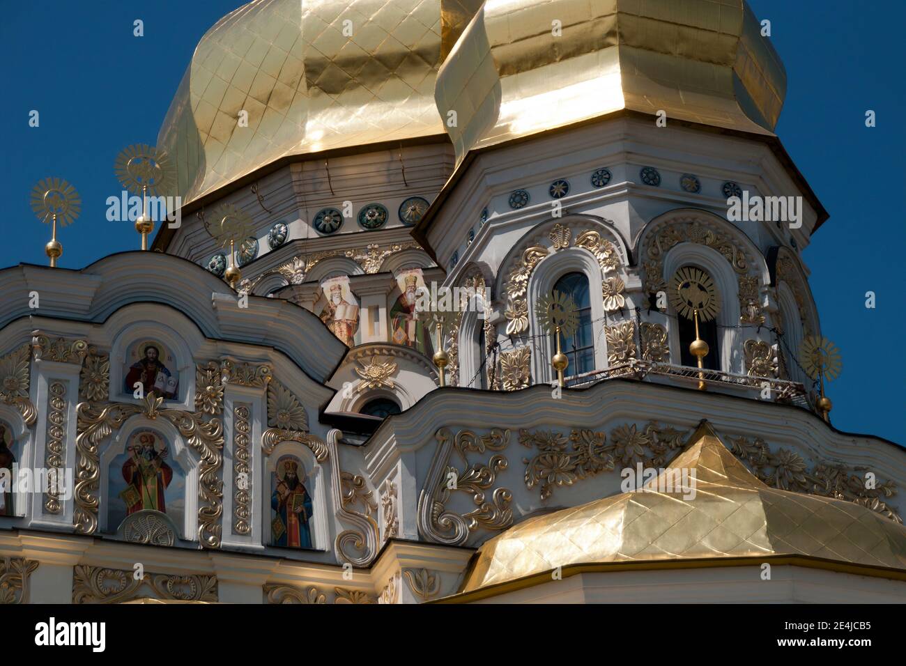 Kiev Ukraine, view of murals and golden domes of the ornately decorated ...