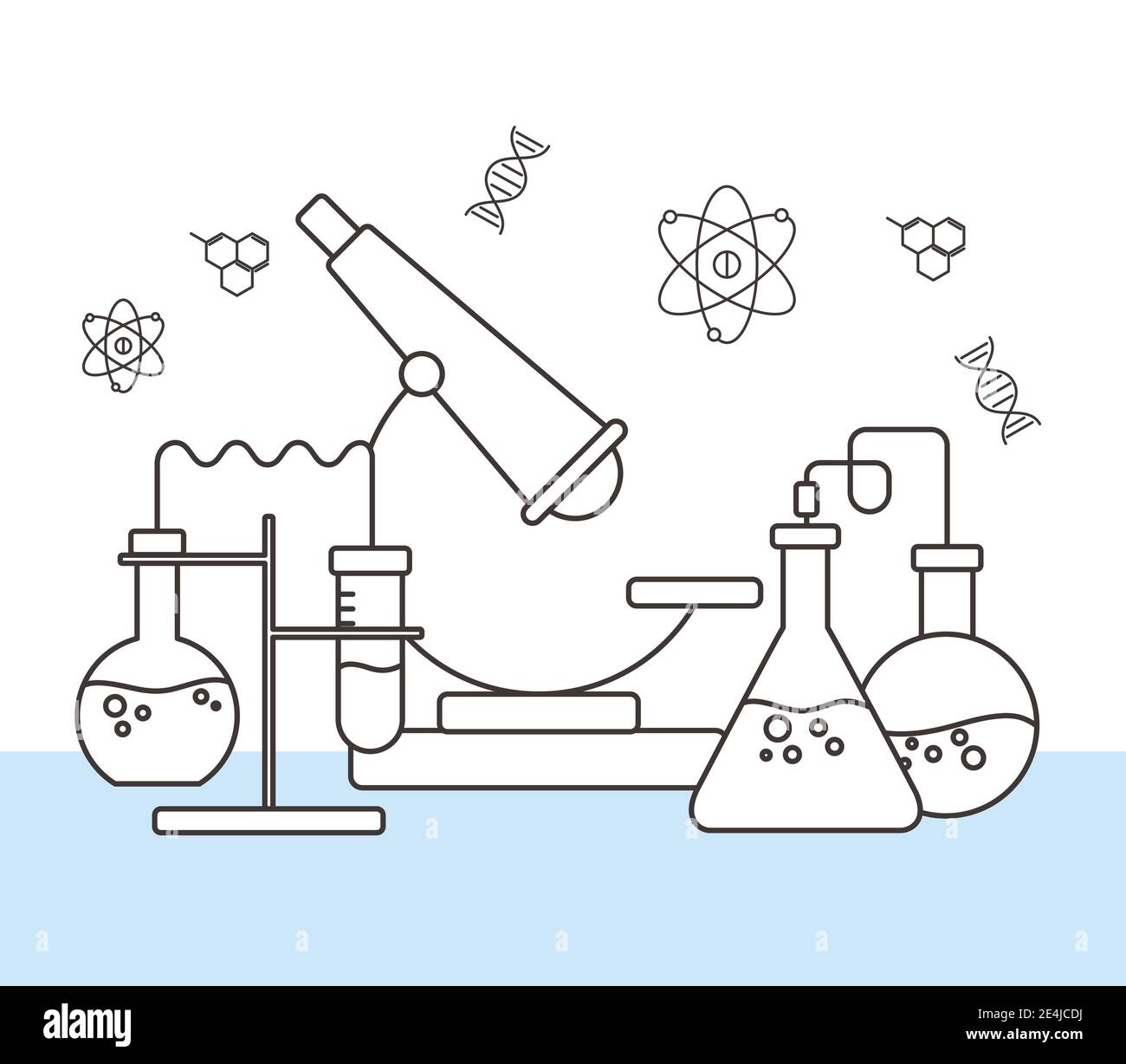 chemistry science laboratory experiment flasks microscope, line style ...