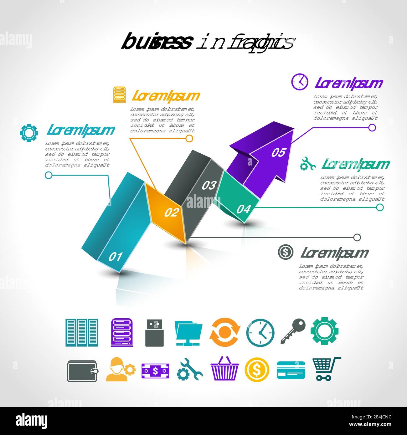 Business charts infographic set with 3d arrow and financial signs ...