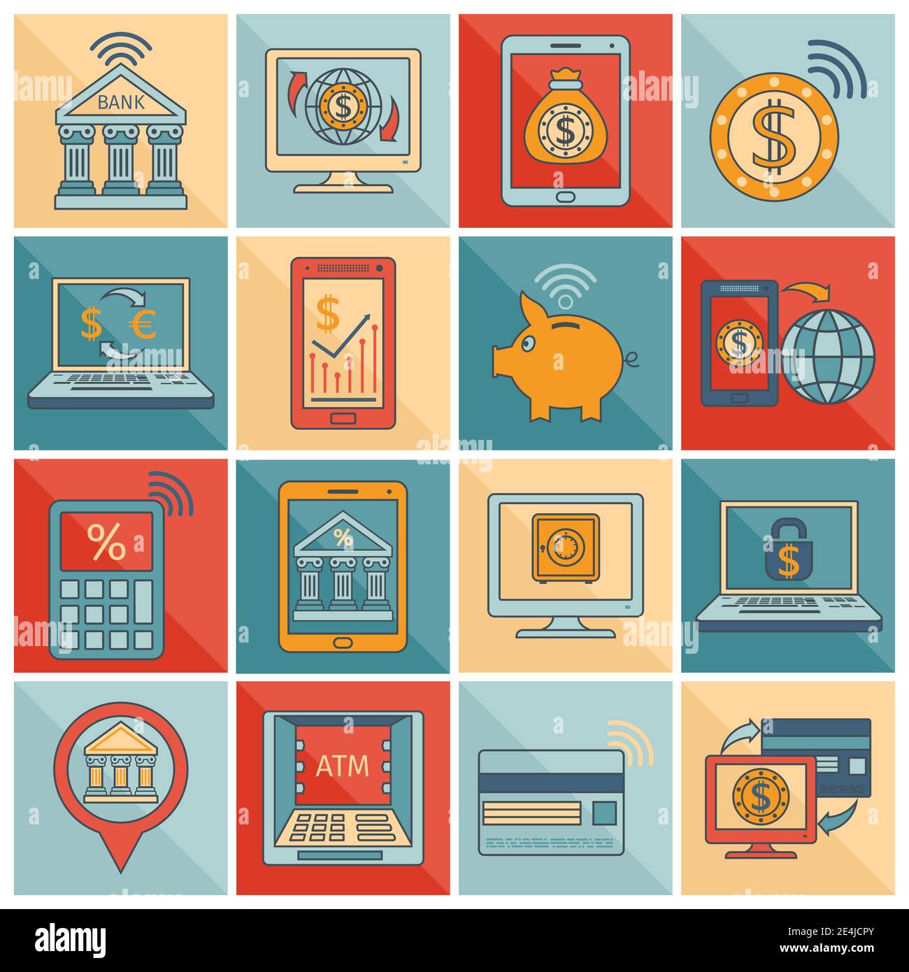 Mobile banking flat line icons set with digital signature online ...