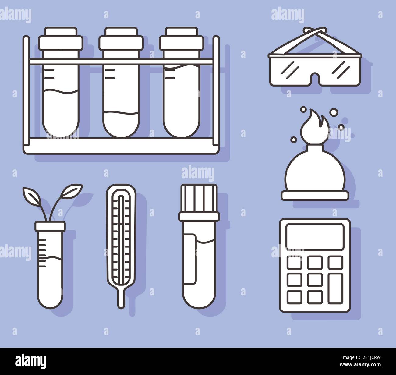 chemistry science test tubes thermometer calculator burner and glasses ...