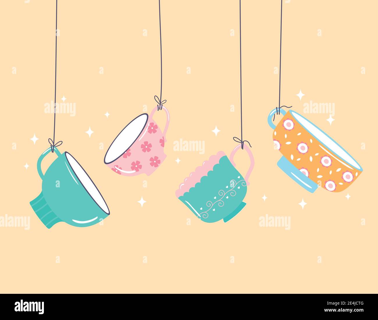 tea and coffee hanging delicate cups decoration design vector ...