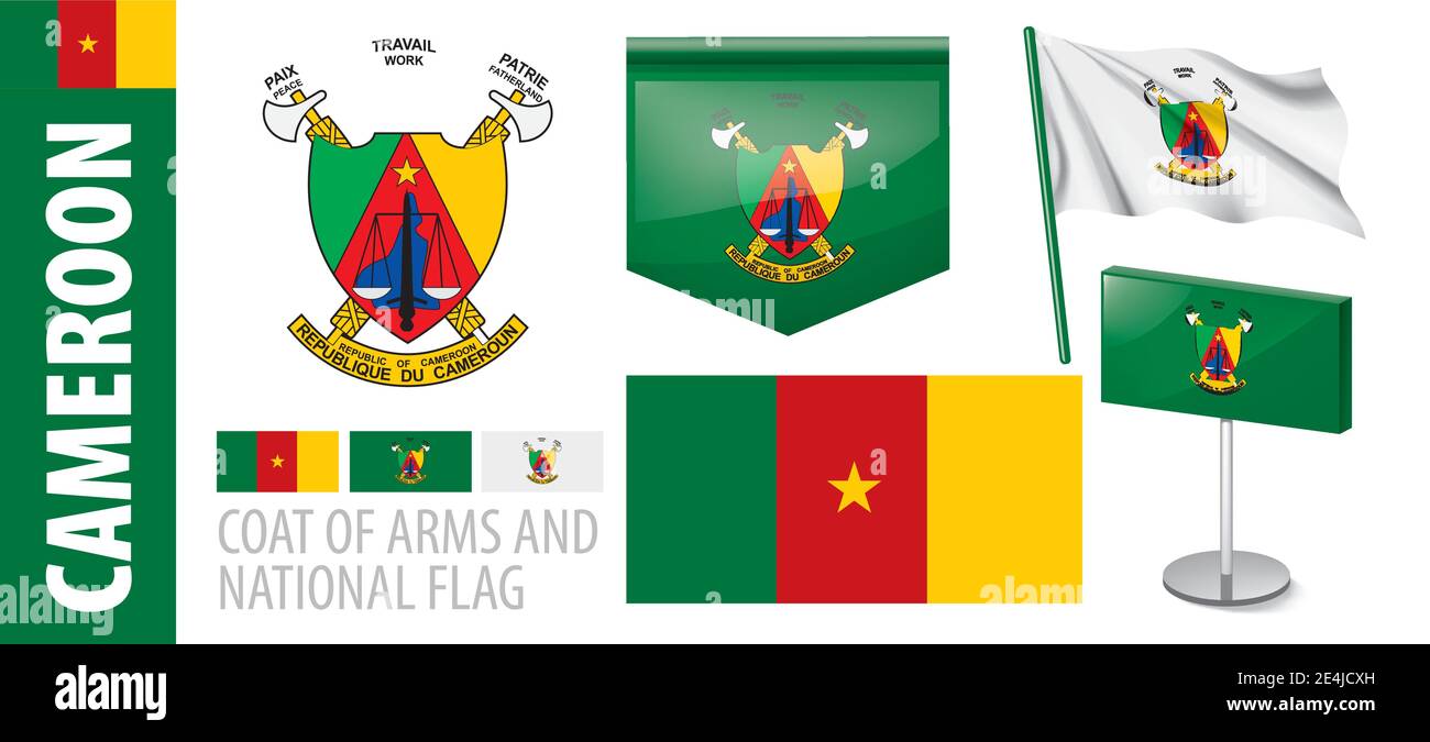 Vector set of the coat of arms and national flag of Cameroon Stock ...