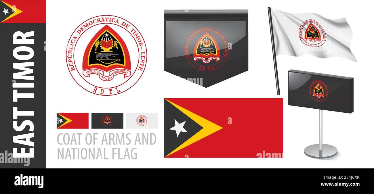 Vector set of the coat of arms and national flag of East Timor Stock ...