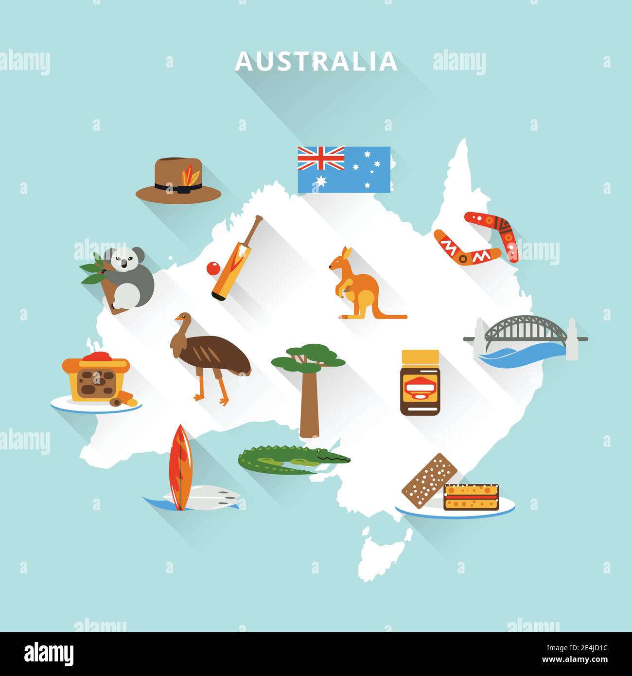 Australia tourist map concept with travel food sport nature icons ...
