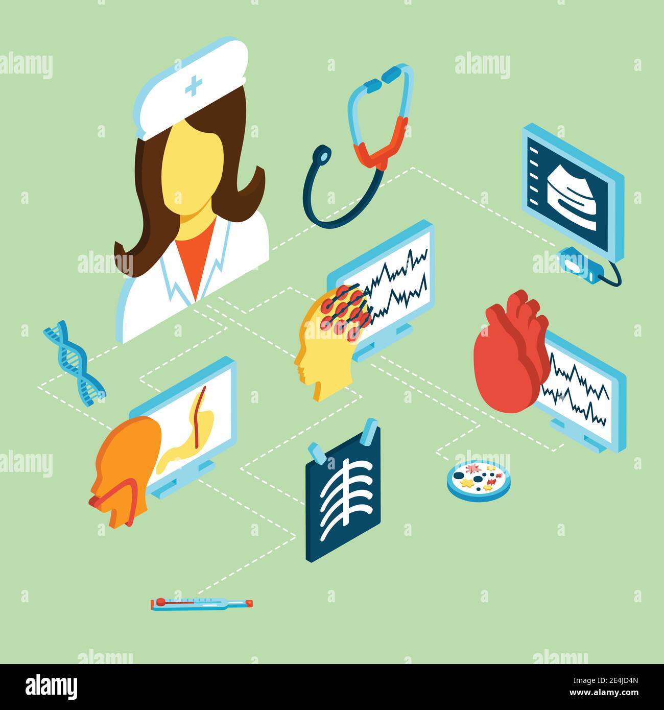 Medical isometric icons set with phonendoscope test elements and doctor ...