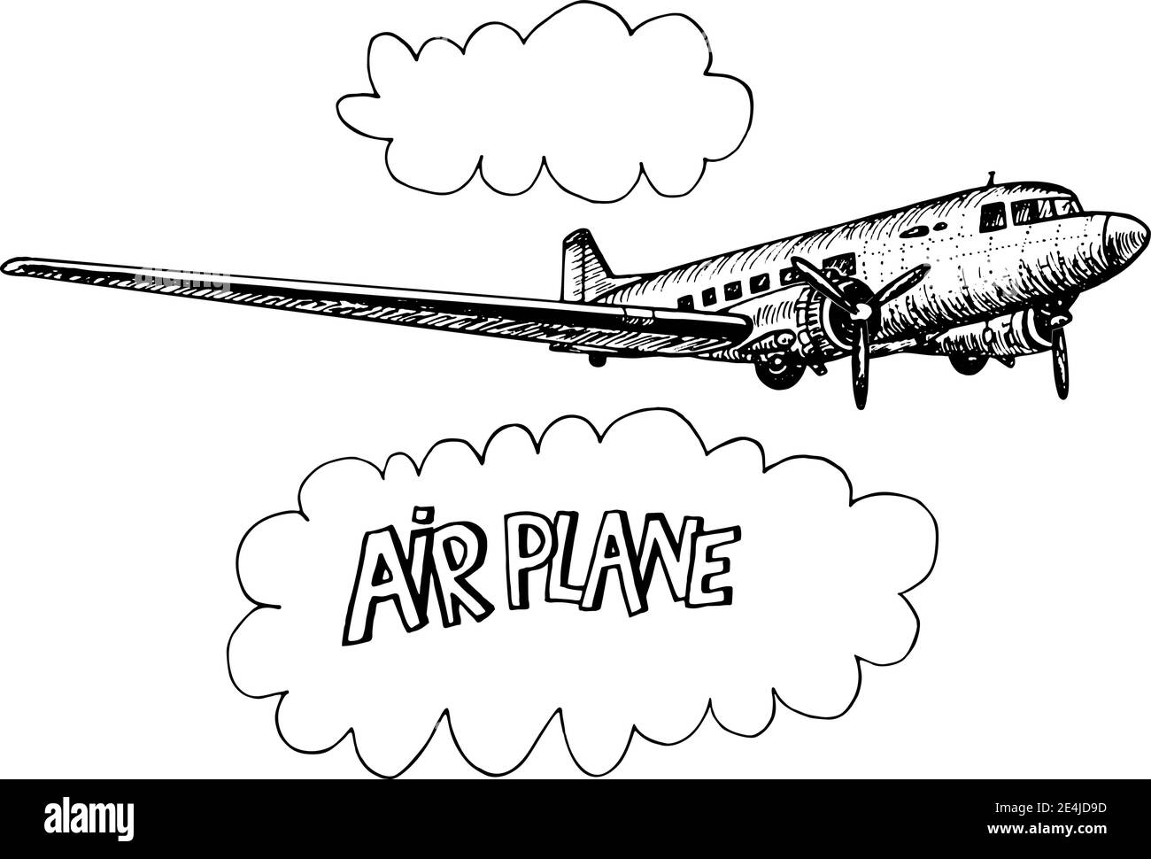 Big propeller airplane hand drawn doodle tracing vector llustration ...