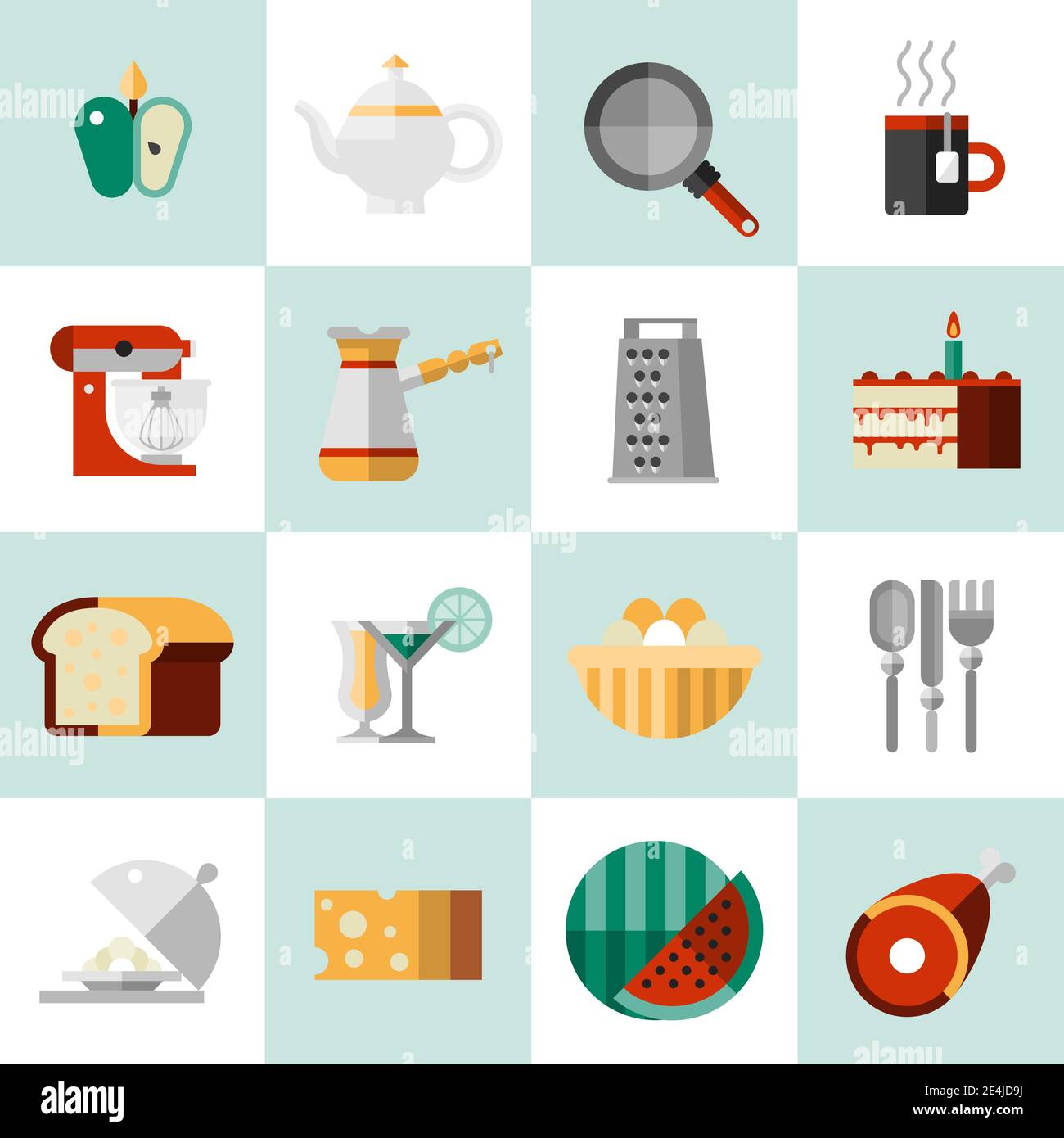 Cooking food icons set with seasoning tea pot pan mug isolated vector ...