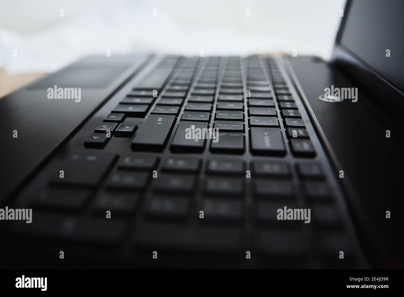 Laptop keyboard, close up. Online working and education concept Stock ...