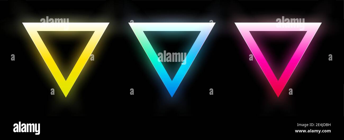 Set of abstract colorful glowing triangles. Geometric shapes with ...