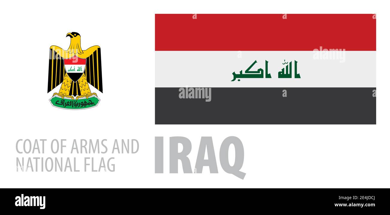 Vector set of the coat of arms and national flag of Iraq Stock Vector ...
