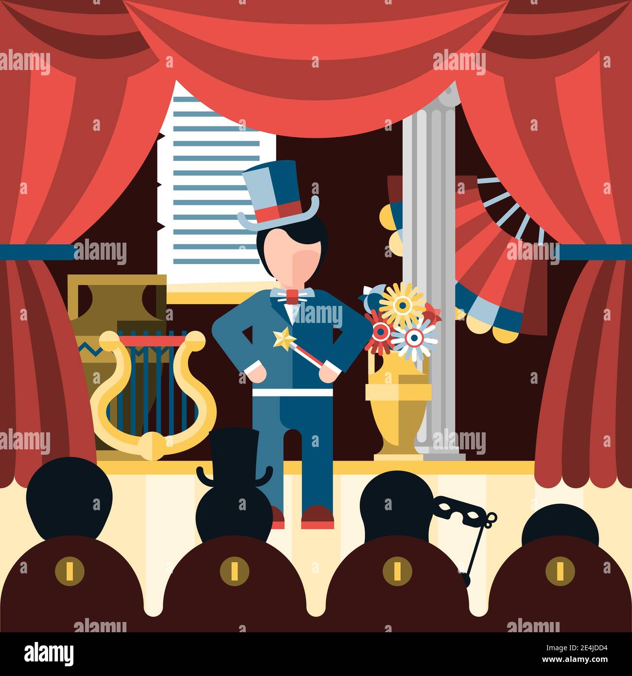 Theatre acting and theatrical play concept with actor and spectators ...