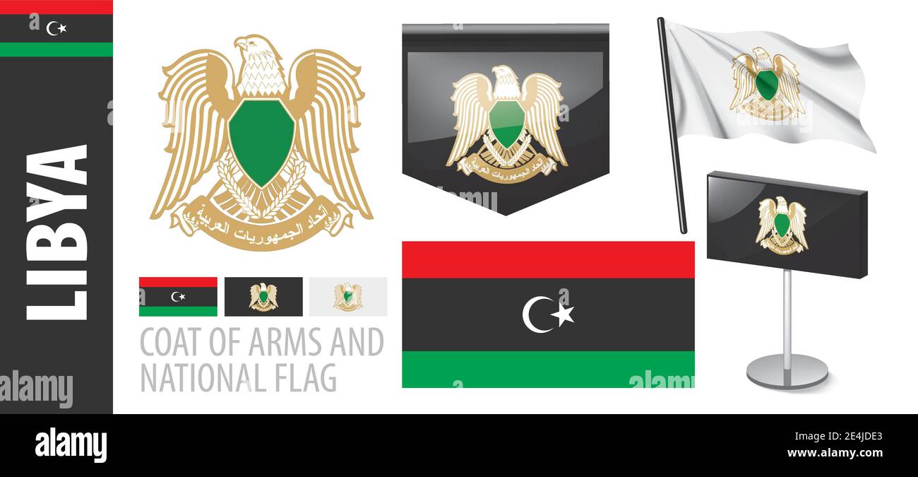 Vector set of the coat of arms and national flag of Libya Stock Vector ...