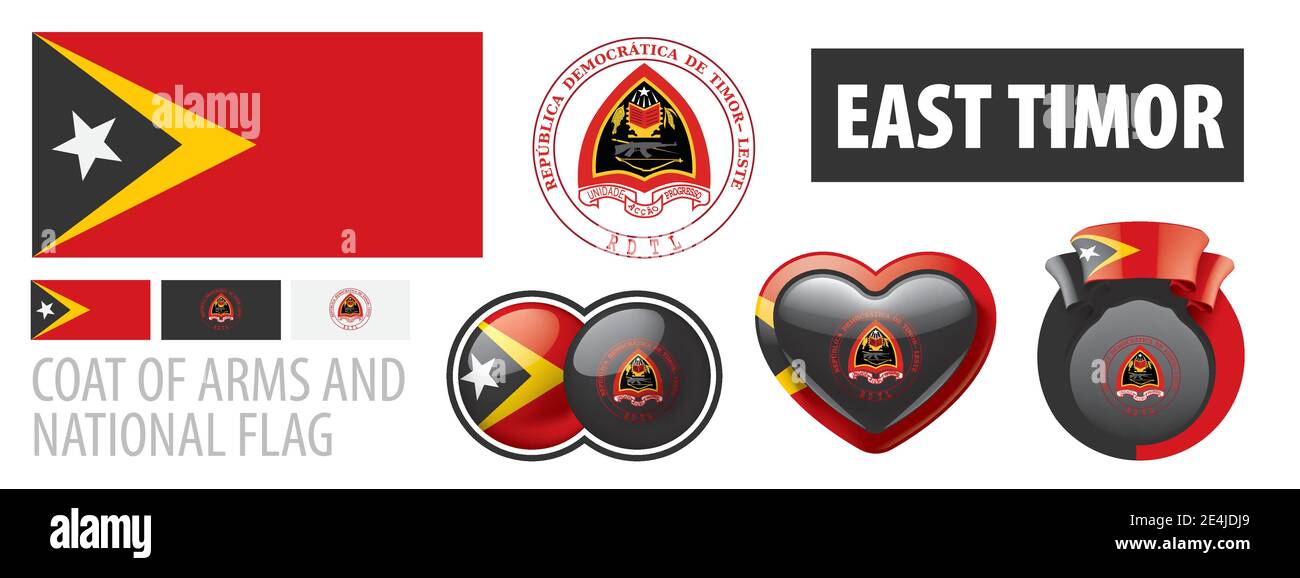 Vector set of the coat of arms and national flag of East Timor Stock ...