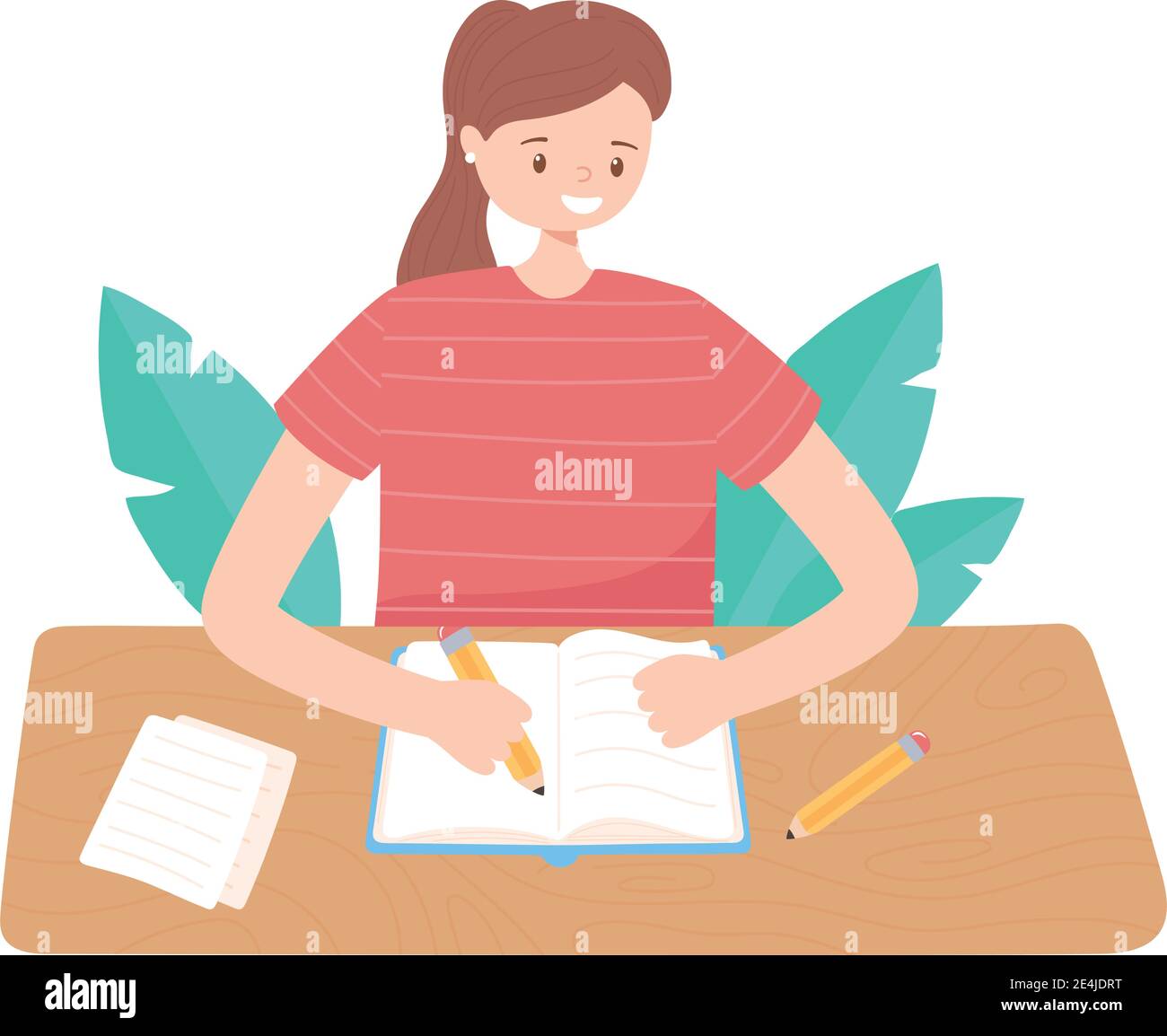 girl written on notebook, reading and studying education vector ...