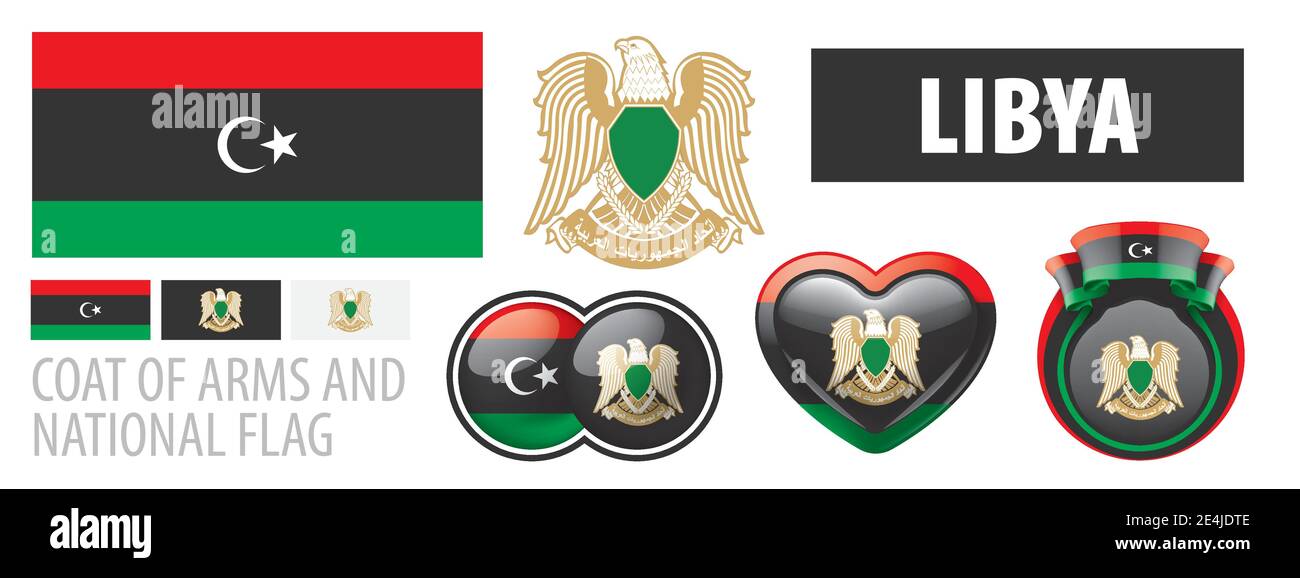 Vector set of the coat of arms and national flag of Libya Stock Vector ...