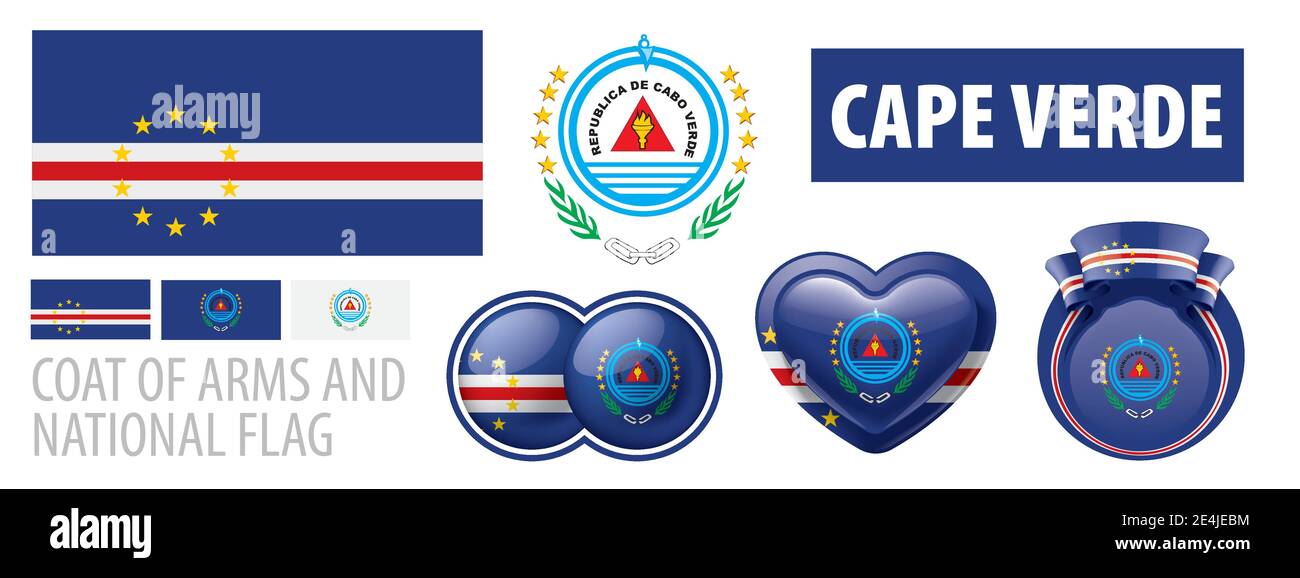 Vector set of the coat of arms and national flag of Cape Verde Stock ...