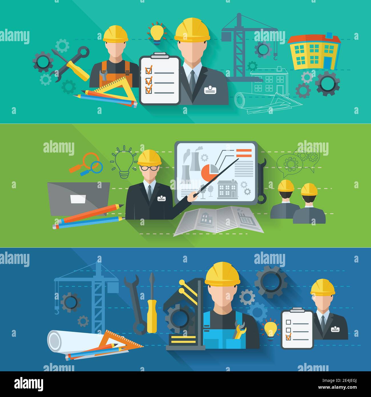 Engineer construction industrial factory manufacturing workers flat ...