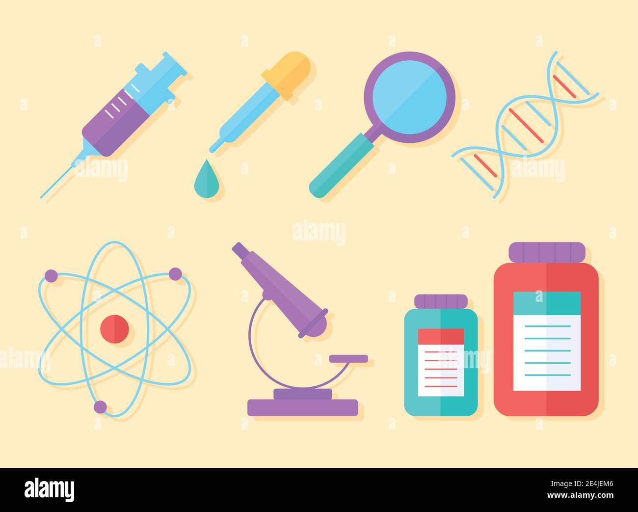 chemistry science magnifier dropper syringe microscope atom, flat style ...