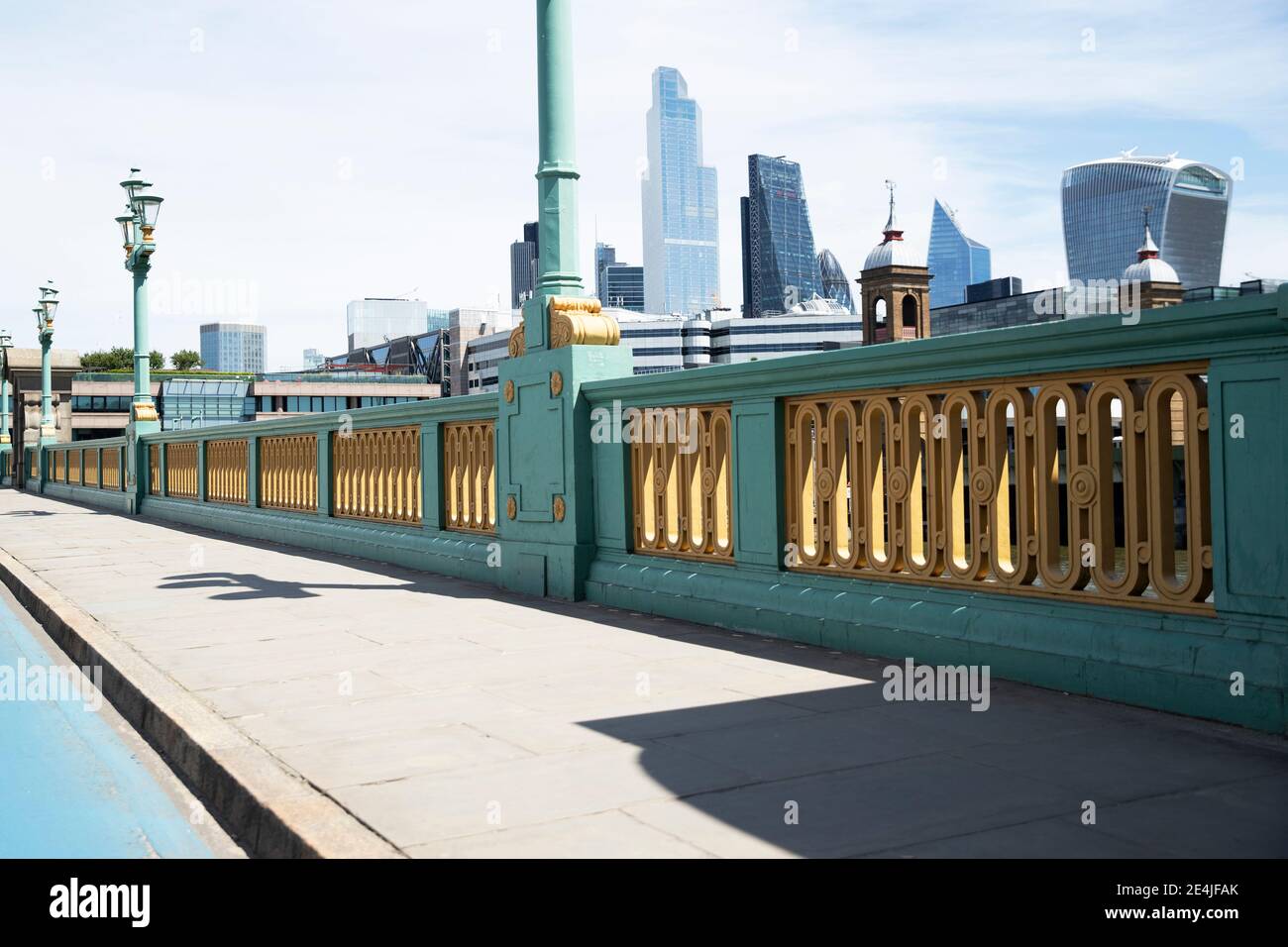 UK, England, London, Empty bridge with city skyline in background Stock ...